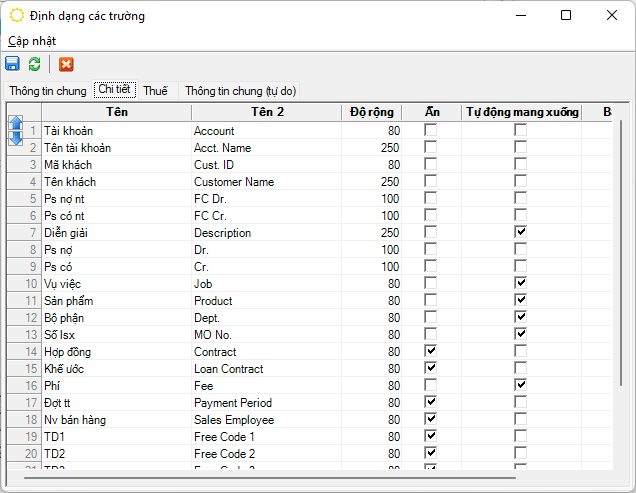 Khai báo các màn hình nhập chứng từ | BPO ERP Docs