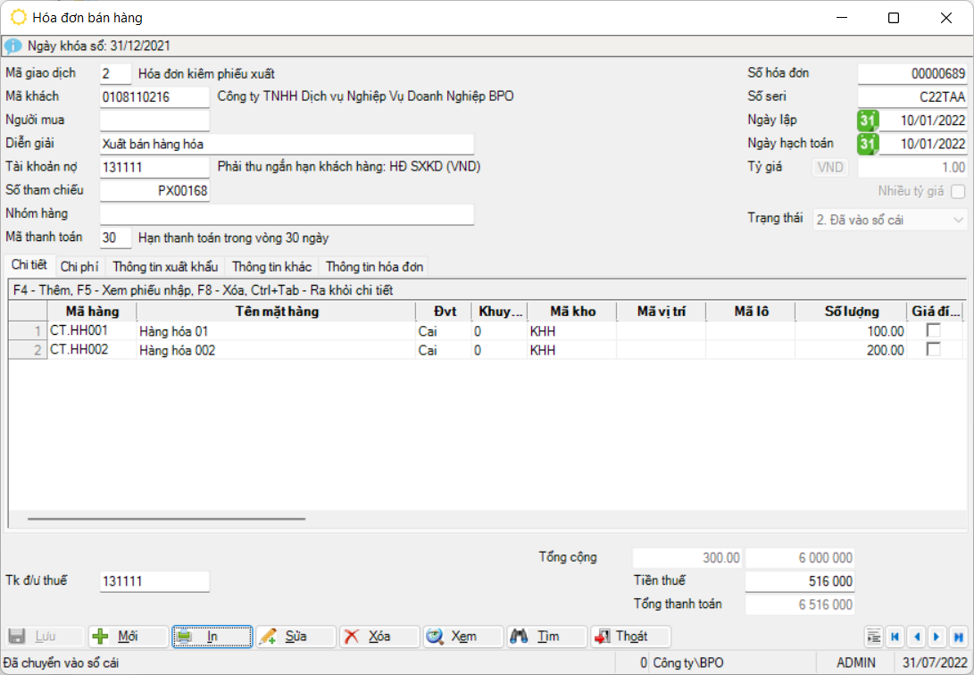 Hoá đơn bán hàng | BPO ERP Docs